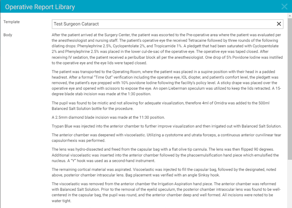 Operative Report Templates