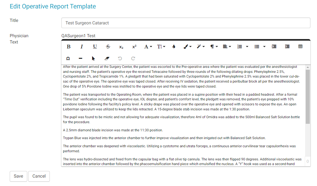 Operative Report Templates